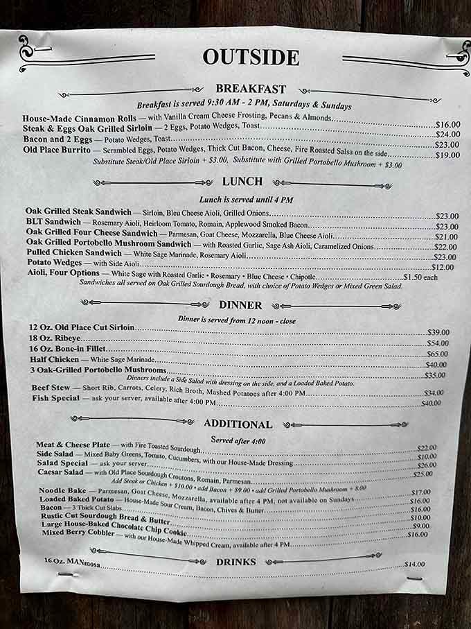 The menu reads like a love letter to oak-grilled perfection, with options that'll make any carnivore's heart skip a beat.