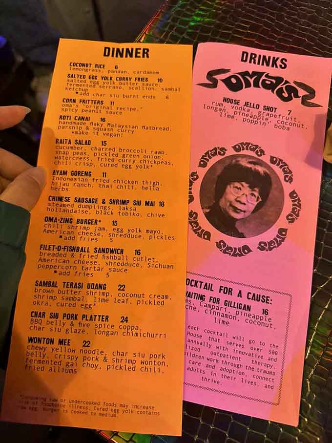 When your menu comes in neon colors, you know the kitchen isn't playing it safe with the flavors either.