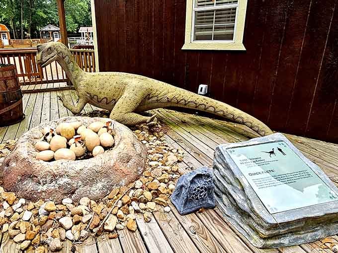 Even dinosaurs need a cozy nest, and this prehistoric mama guards her eggs with Jurassic dedication and style.