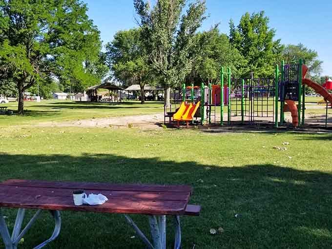 Shaded picnic tables and playground equipment invite families to slow down and remember what summer afternoons are for.