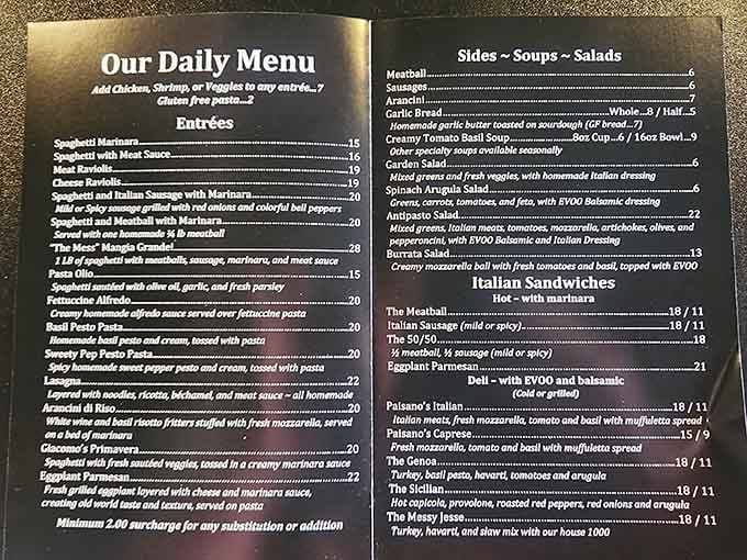 A menu this extensive means someone in the kitchen actually cares about giving you options beyond basic spaghetti choices.