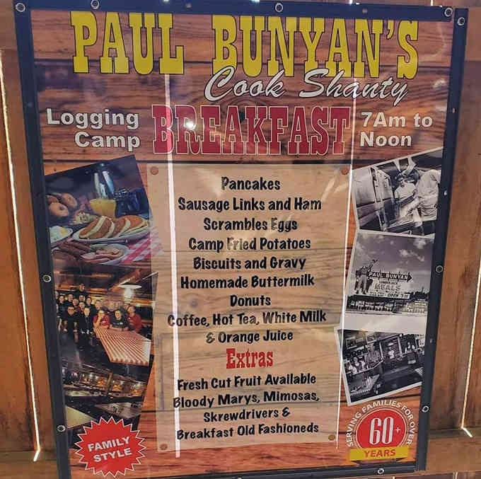 This menu doesn't mess around—it's all-you-can-eat breakfast served family-style until noon daily.