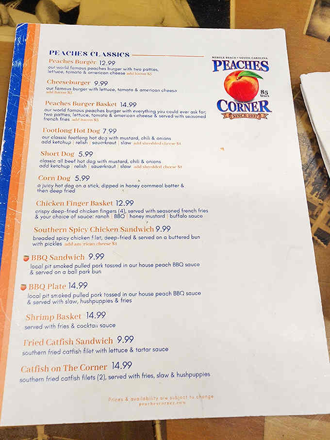 The menu at Peaches Corner reads like America's greatest hits, featuring everything from burgers to BBQ.