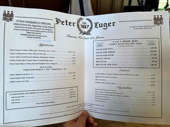 Peter Luger's menu is refreshingly straightforward, focusing on what they do best without unnecessary culinary distractions or gimmicks.