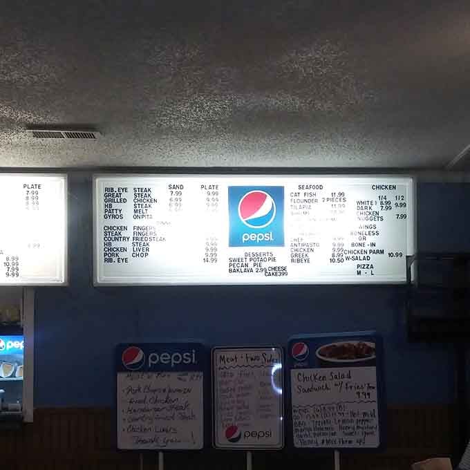 The menu board keeps it refreshingly simple: no fancy descriptions needed when the food speaks this loudly for itself.