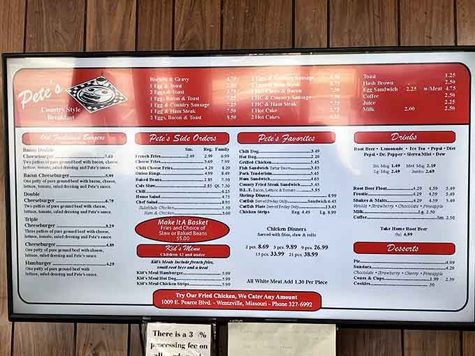 This menu board speaks fluent Americana, offering everything your hungry heart desires without breaking the bank.