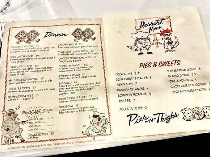 That retro menu design with its playful illustrations takes you straight back to simpler times and honest cooking.