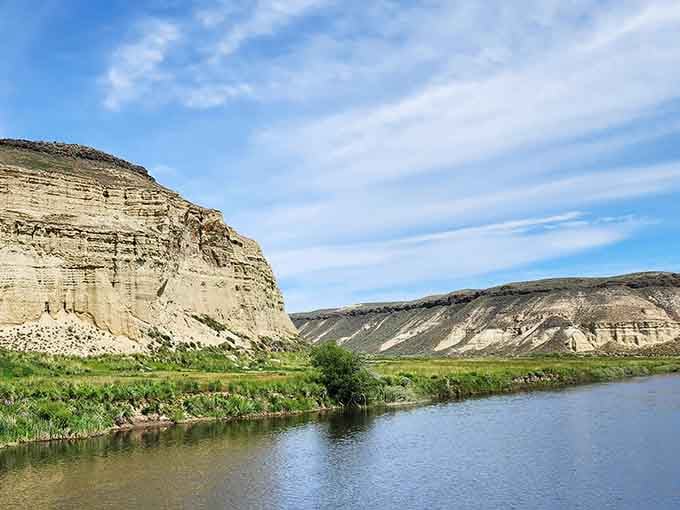 Where desert meets water, the Owyhee River creates a stunning contrast against cream-colored cliffs that seem impossibly out of place.