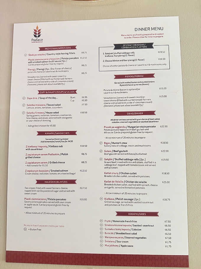 This menu reads like a love letter to Polish grandmothers everywhere, promising handmade everything and zero shortcuts.