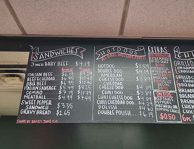 Decisions, decisions: the chalkboard menu offers choices that will define your entire lunch experience and possibly your personality.