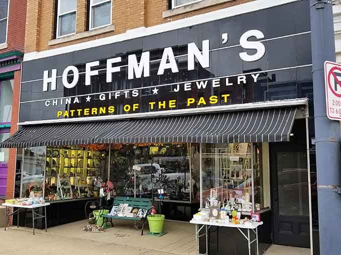 Hoffman's storefront proudly declares "Patterns of the Past," which is exactly what your living room has been missing all along.