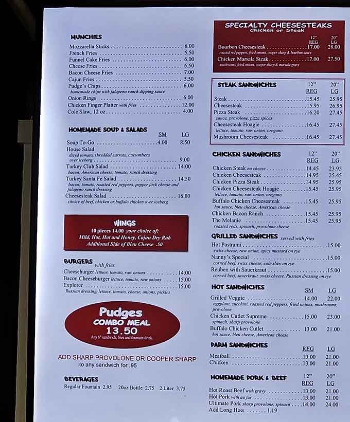 Your roadmap to delicious decisions, though let's be honest, you're getting the giant cheesesteak anyway.