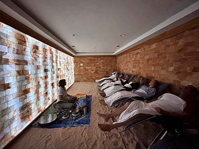 When the salt cave glows like this, you know you're about to experience something your chiropractor would definitely approve of.