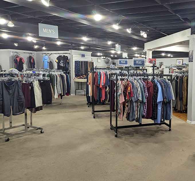 The men's section stretches out like a well-organized dream, proving guys deserve nice things at nice prices too.