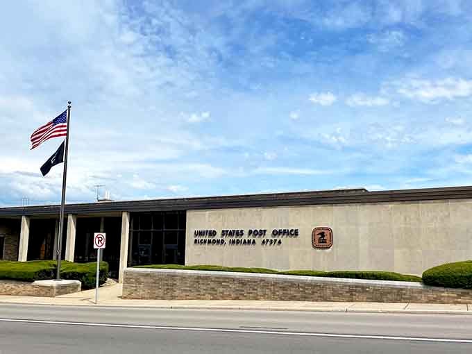 Even the post office looks dignified here, standing as a reminder that government buildings once had architectural personality.