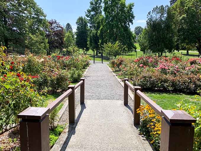 A peaceful pathway invites you to slow down and remember when strolling was actually considered an activity.