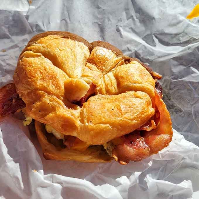 Golden, buttery, and stuffed with all the breakfast essentials, this croissant sandwich doesn't mess around with your morning hunger.