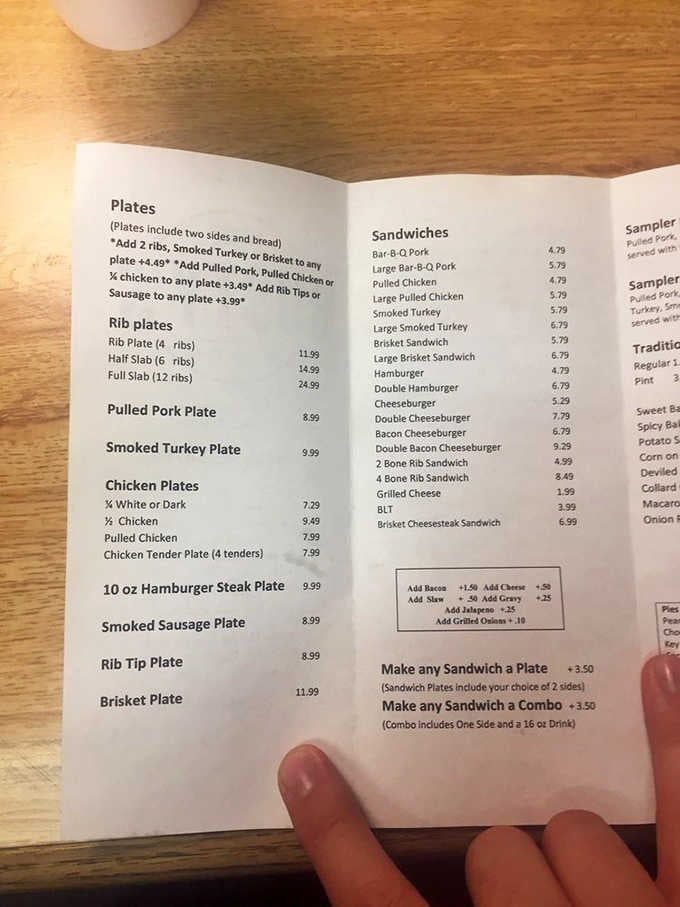 This menu reads like a greatest hits album of barbecue, featuring everything from brisket to turkey to ribs galore.