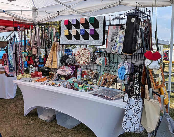 This booth proves that one person's craft supplies are another person's ticket to finally finishing that quilt they started in 2003.