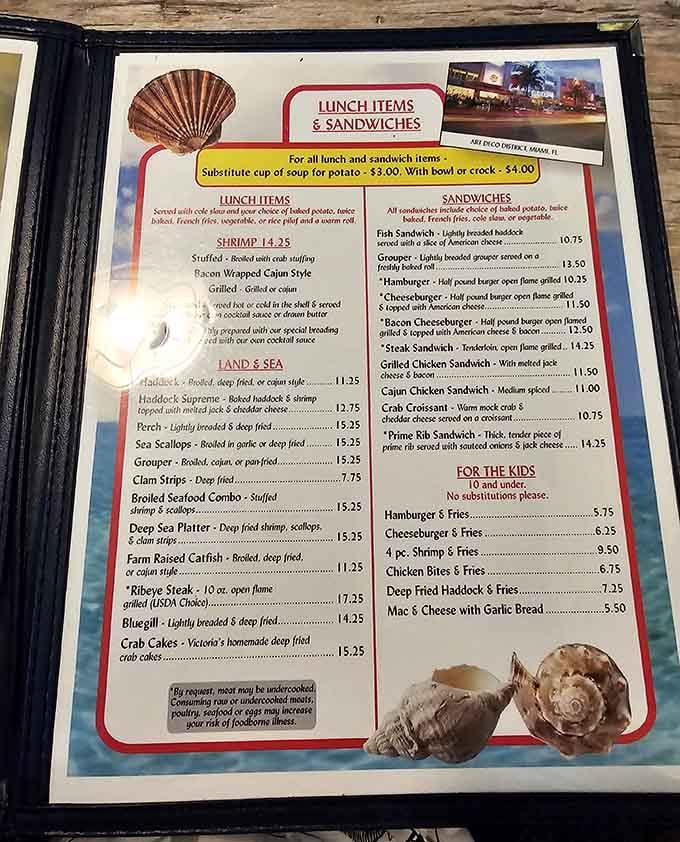 The menu reads like a greatest hits album of seafood, offering everything from grouper to catfish.