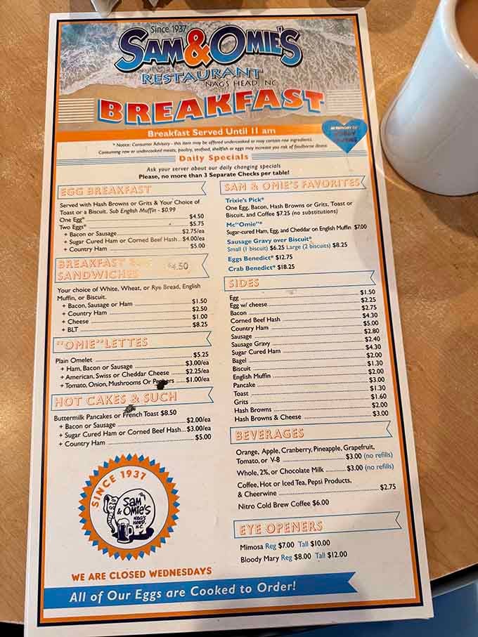 A menu that hasn't forgotten its roots&mdash;breakfast served until 11 a.m. because fishermen don't sleep in.