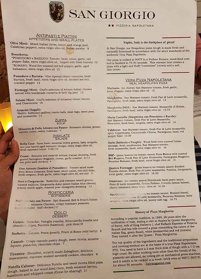 This menu reads like a love letter to Naples, with every pizza crafted to exacting standards.