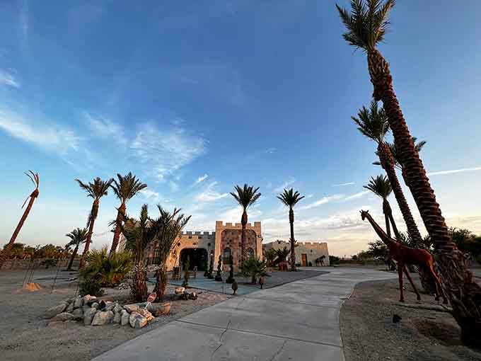 Palm-lined pathways leading to your own castle because sometimes the desert likes to show off its architectural range.