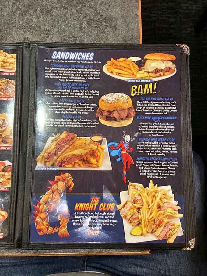 Even the menu gets the superhero treatment, because ordering lunch should feel like choosing your next adventure.