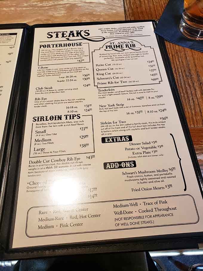 This menu reads like a love letter to beef, featuring cuts so generous they practically require architectural planning.