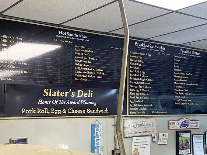 That menu board proudly declares what locals already know: award-winning pork roll lives here, friends.