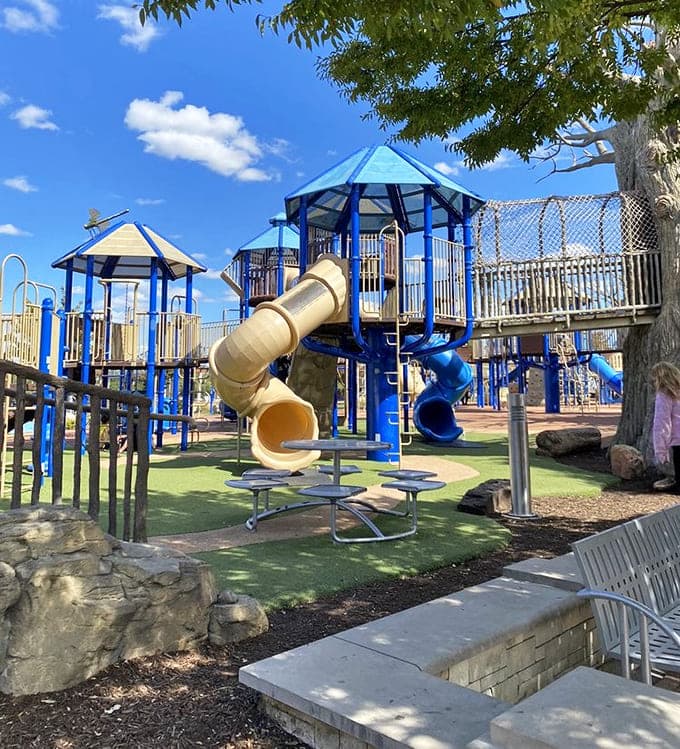 Those slides twist more than a pretzel, and kids will ride them until their legs give out.