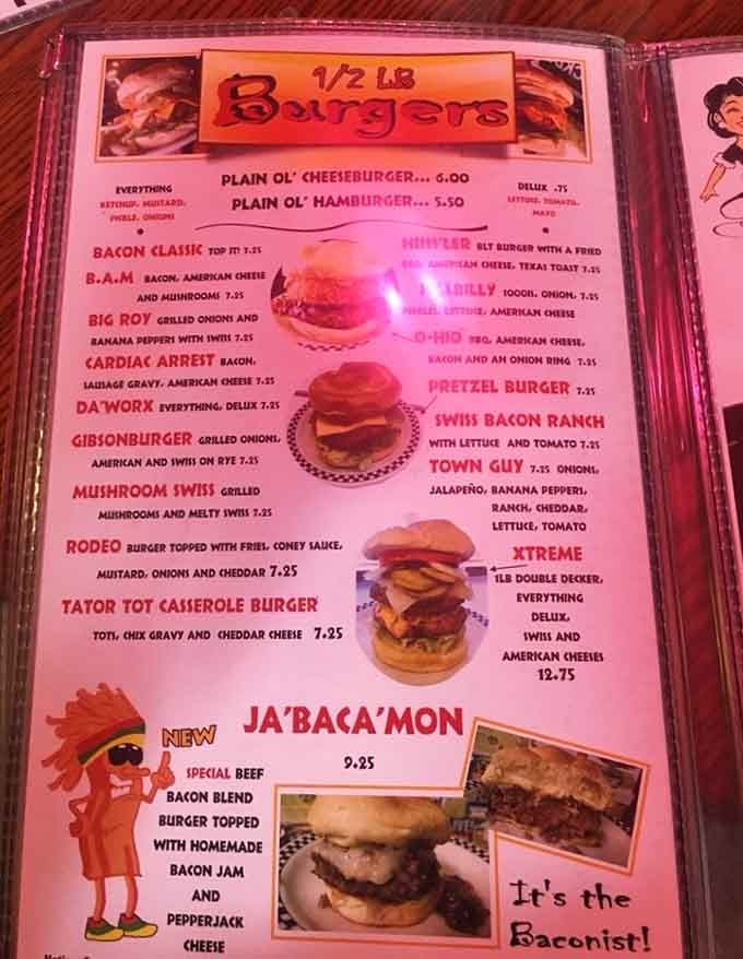 The burger menu reads like a greatest hits album, with creative names that promise serious flavor adventures ahead.