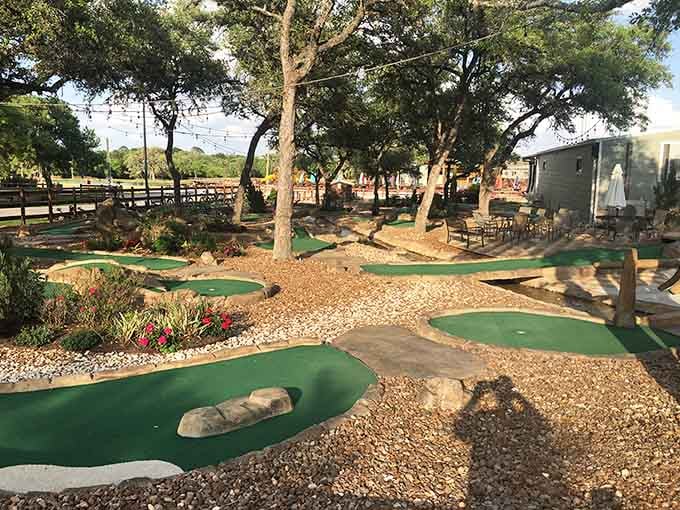 Mini golf under the shade of Texas oaks beats any indoor course trying to charge you triple.