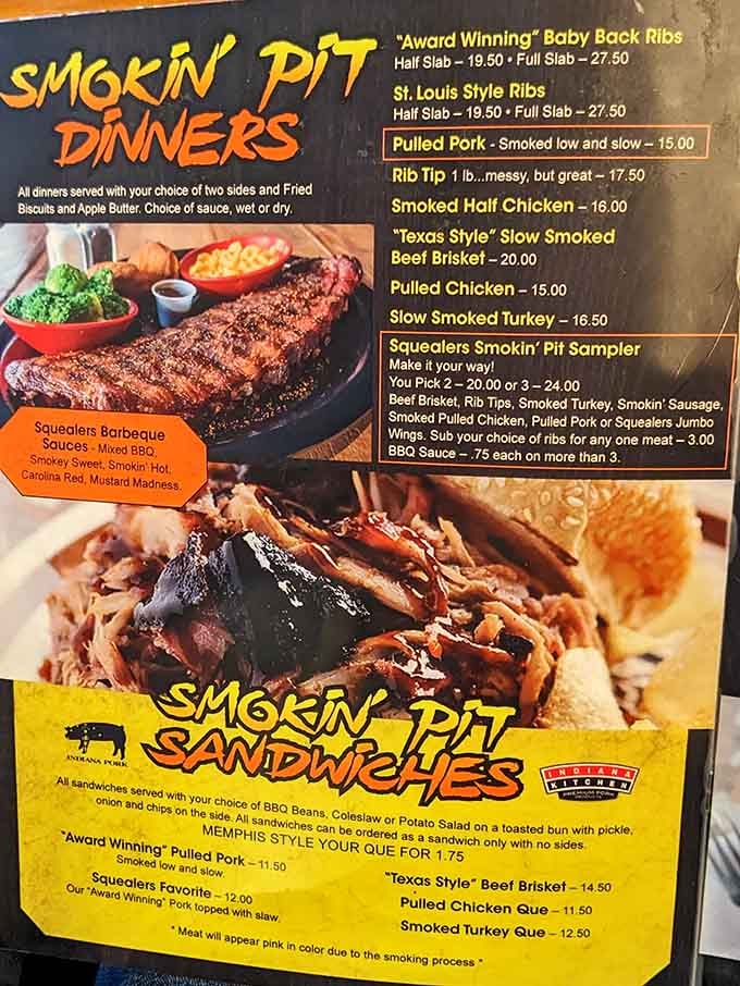 Award-winning ribs, five different sauces, and fried biscuits with apple butter? This menu understands the assignment perfectly.