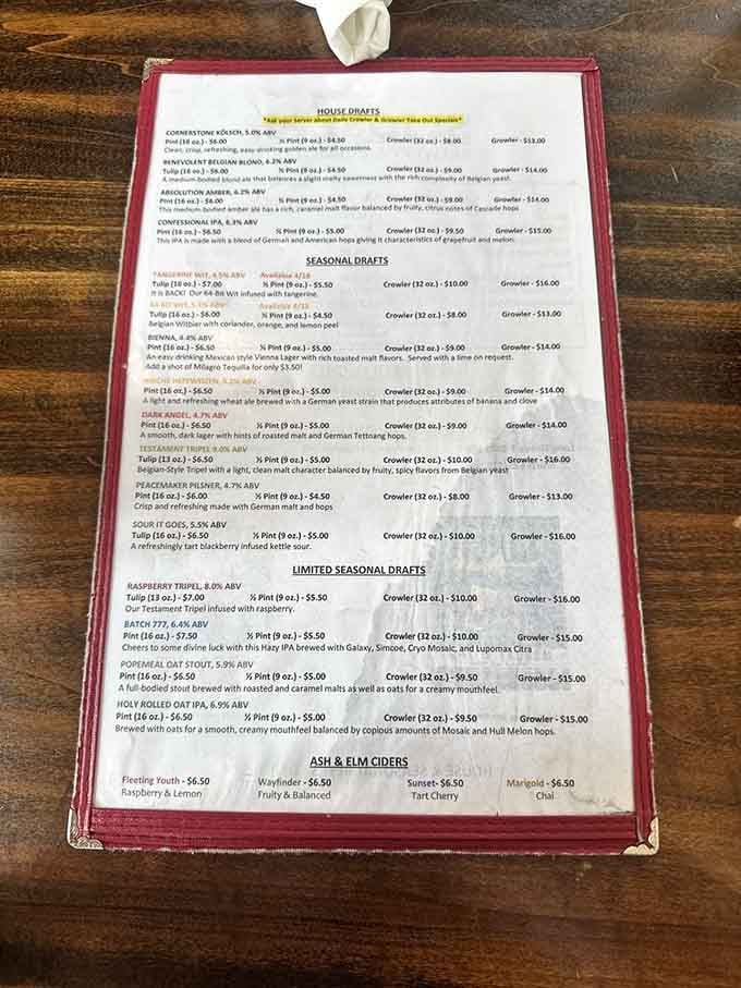 This isn't your average bar menu, it's a carefully curated journey through craft beer heaven in laminated form.