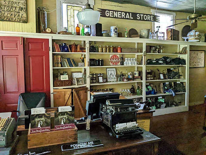 That vintage typewriter and general store setup aren't props&mdash;they're genuine artifacts from when this was the town's hub.