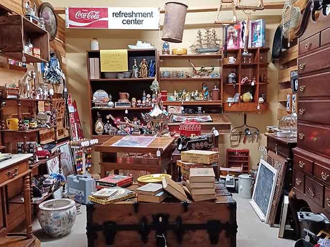 That Coca-Cola sign marks the refreshment center, because treasure hunting is thirsty work that requires proper hydration and breaks.