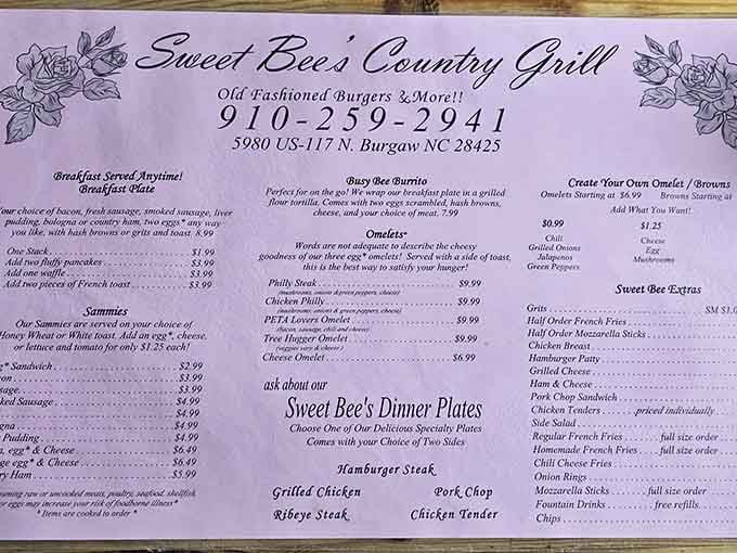 This menu is basically a roadmap to happiness, with breakfast served anytime because someone finally understood us.