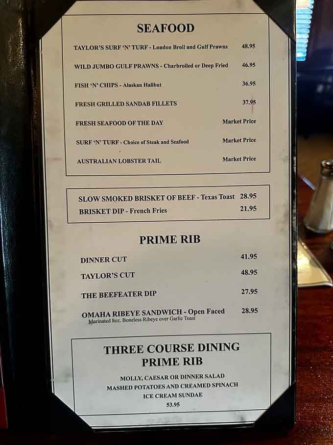 When a menu proudly displays "The Beefeater Dip" and "Taylor's Cut," you know they're serious about their beef game.