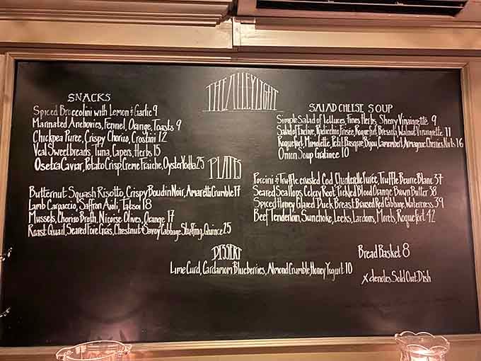 The chalkboard menu changes with the seasons, because great cooking doesn't believe in playing favorites year-round.