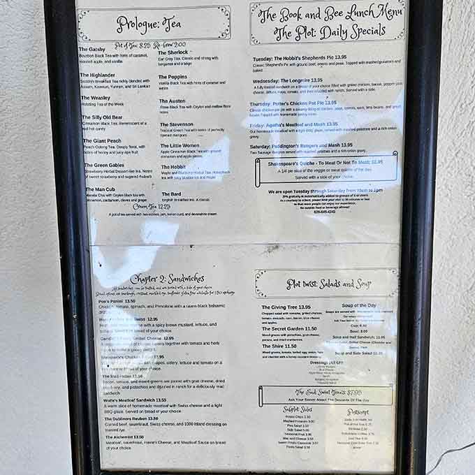 Literary-themed teas and daily specials make ordering feel like choosing your own delicious adventure every single time.