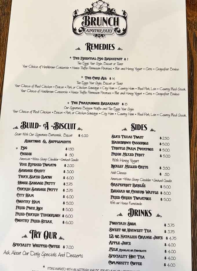 This menu reads like a love letter to Southern breakfast, written by someone who actually knows what they're doing.