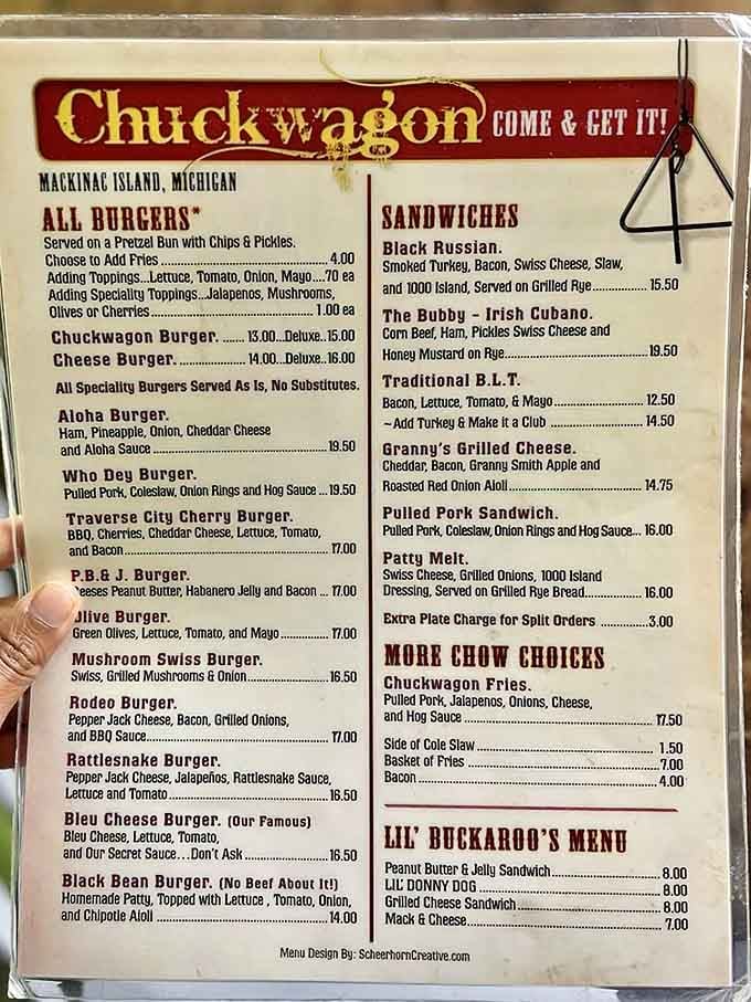 This menu reads like a love letter to creative burger engineering, with enough wild combinations to make your taste buds nervous.