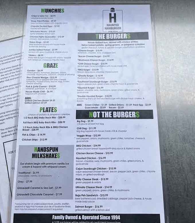 This menu reads like a love letter to burgers, with enough variety to make every visit different.