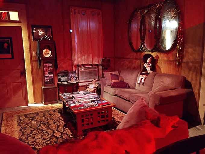 Those vintage mirrors aren't just reflecting light, they're reflecting your deepest regrets about entering this room.