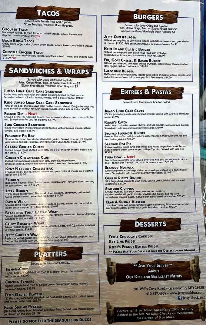 When a menu includes jumbo lump crab cakes AND a tuna bowl, you know the kitchen isn't messing around.