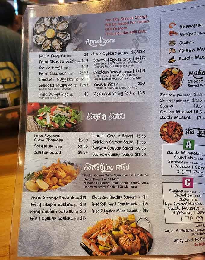 This menu reads like a coastal vacation itinerary, minus the sunburn and with way better food options available.