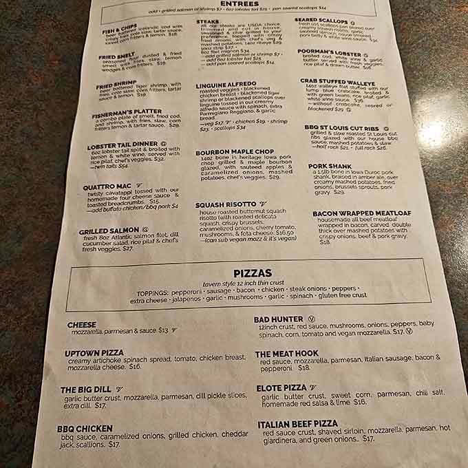 From Bourbon Maple Chop to Linguine Alfredo, this menu proves taverns can do way more than wings.