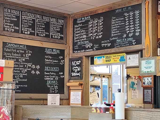 Chalkboard menus listing everything from Hen House to Outhouse Pack prove that creativity and competition go hand in hand.