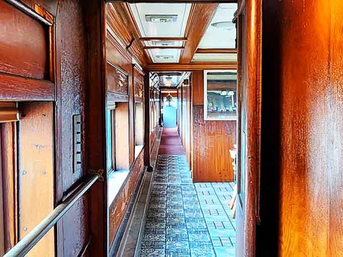Polished wood corridors that transport you to when train travel meant elegance, not fighting for overhead bin space with strangers.